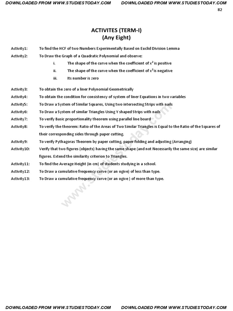 CBSE Class 10 Mathematics Acivities | PDF | Circle | Polynomial