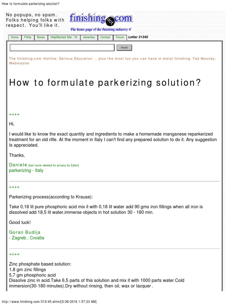 How To Formulate Parkerizing Solution | PDF | Materials | Chemical ...