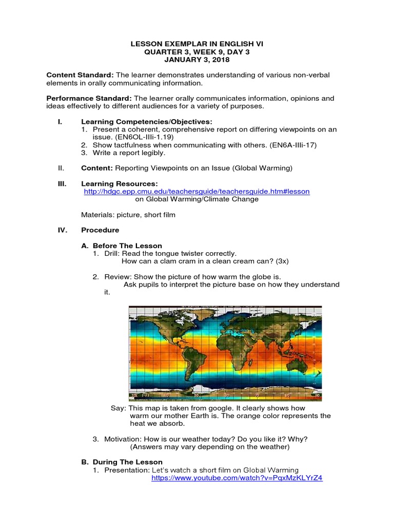 English VI Lesson on Global Warming | PDF | Climate Change | Global Warming