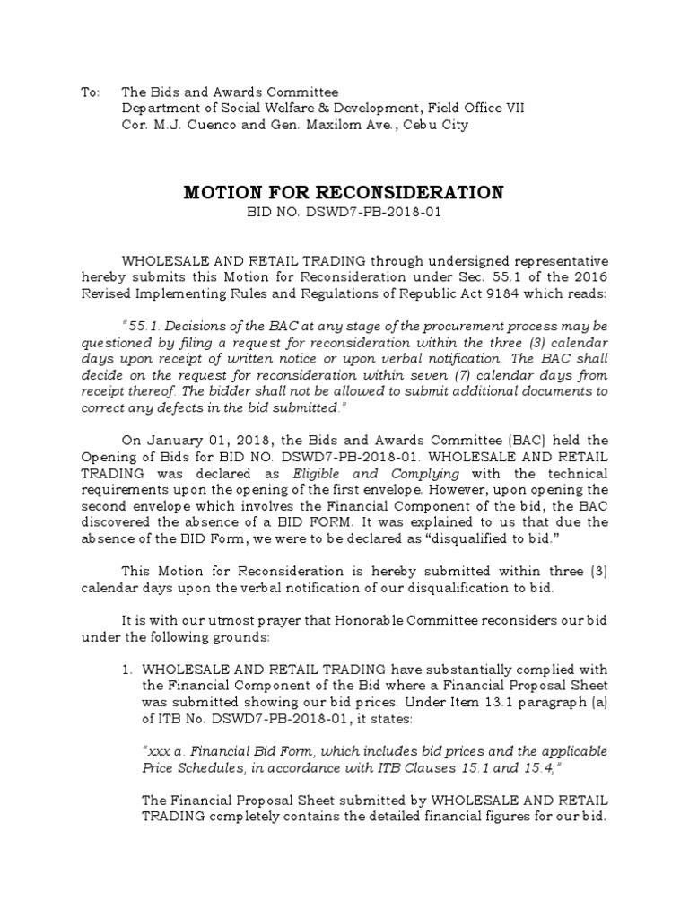 Letter For Reconsideration | PDF | Government | Justice