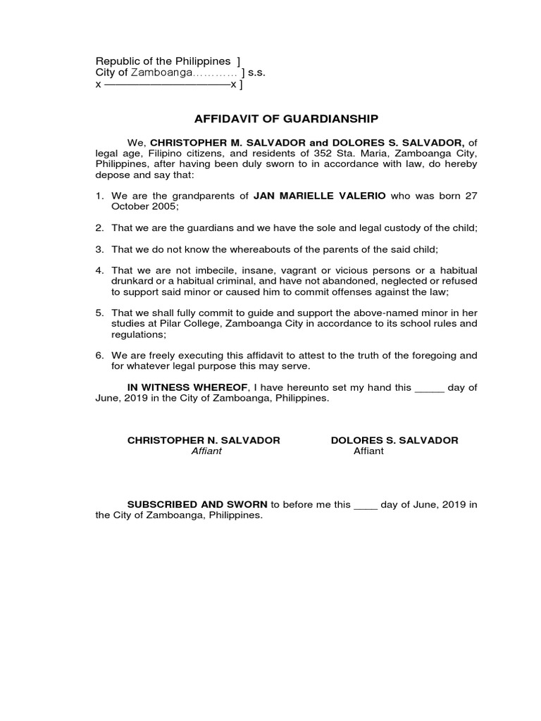 Affidavit of Guardianship Deped | PDF