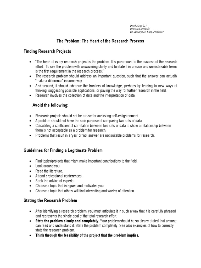 Lecture Handout. The Problem-The Heart of The Research Process | PDF ...