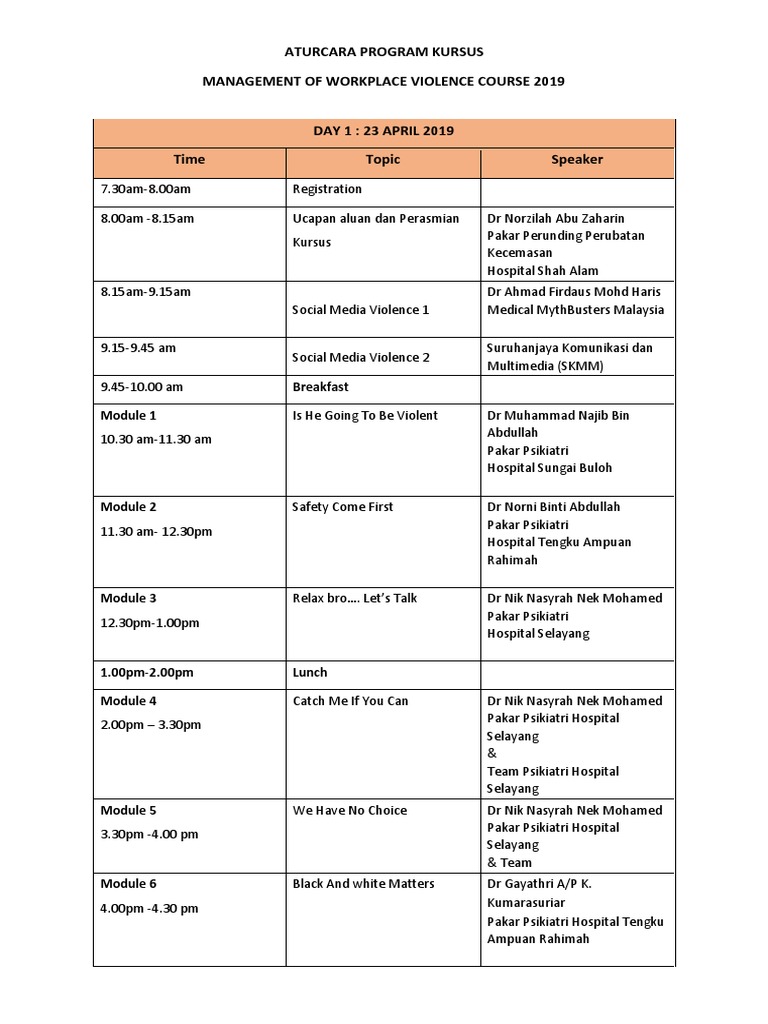 Aturcara Program Kursus Updated | PDF | Malaysia | Violence