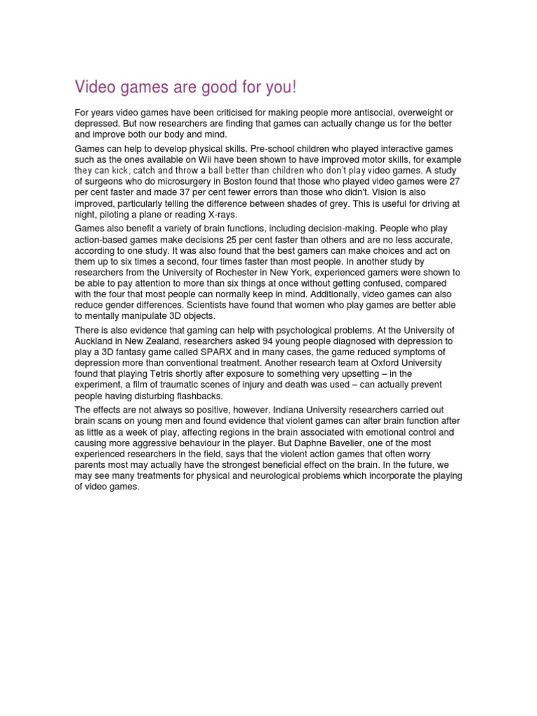 Video Games Are Good For You | PDF | Video Games | Anti Social Behaviour