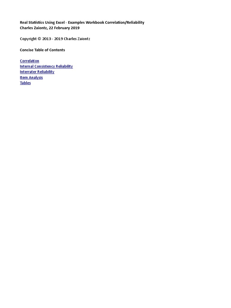 Real Statistics Examples Correlation Reliability | PDF | Resampling ...