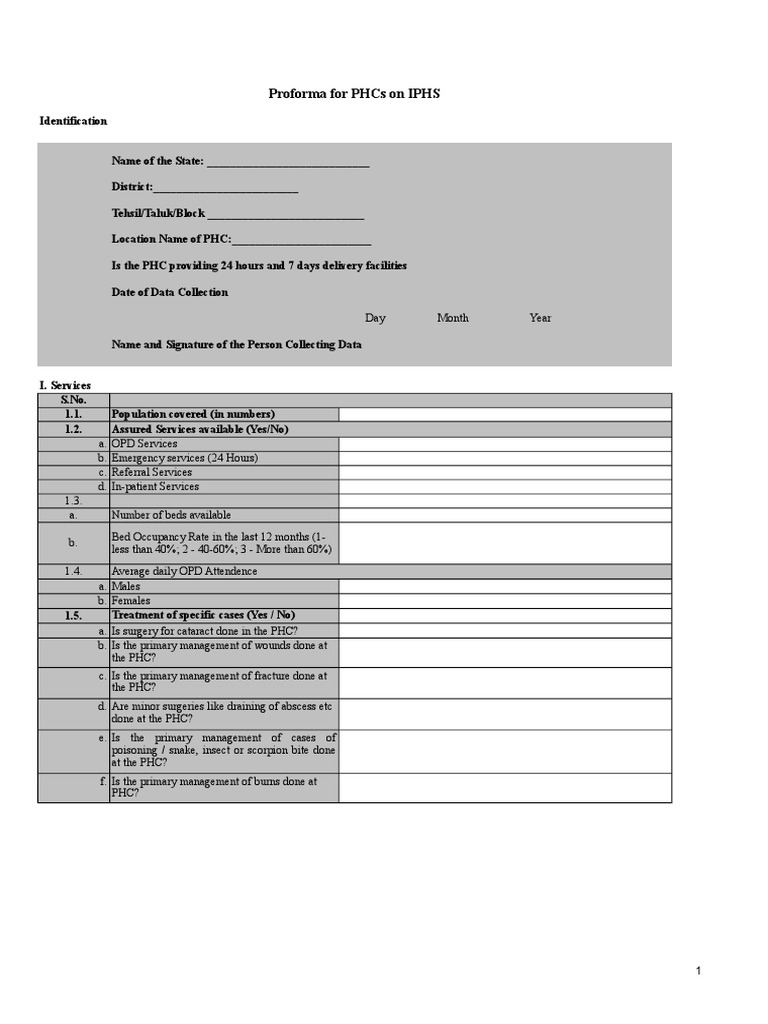 Proforma For Phcs On Iphs | PDF | Surgery | Health Professional
