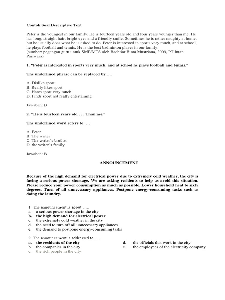 Contoh Soal Descriptive Text | PDF