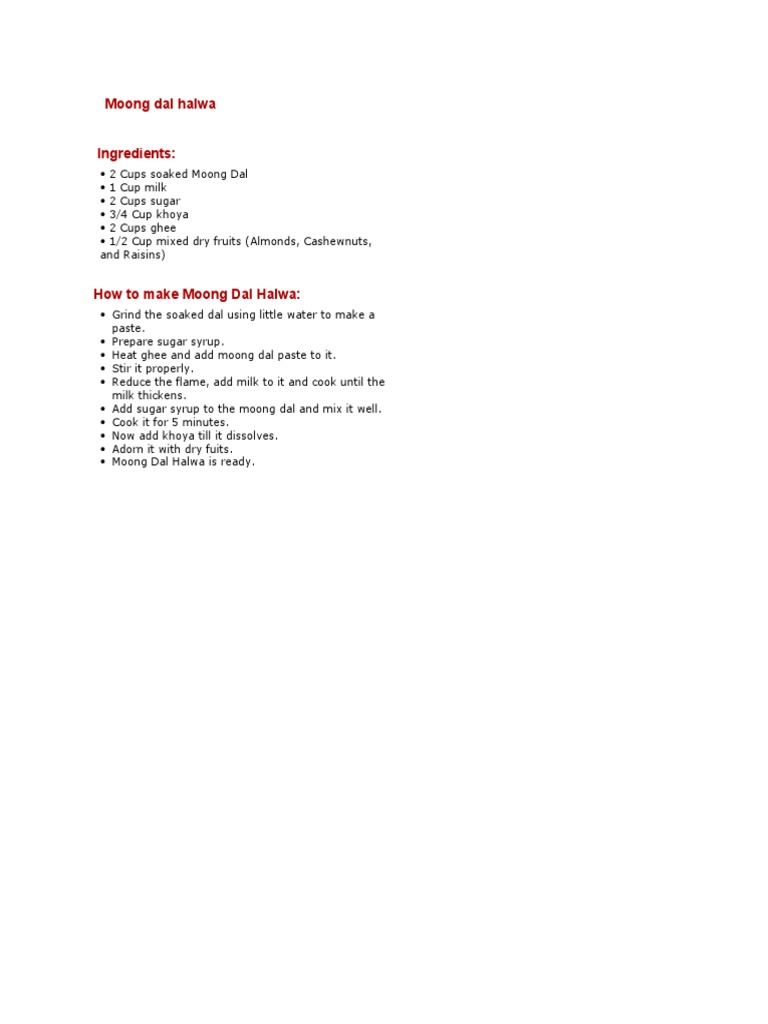 Moong Dal Halwa Recipe for Diwali | PDF | Self-Improvement
