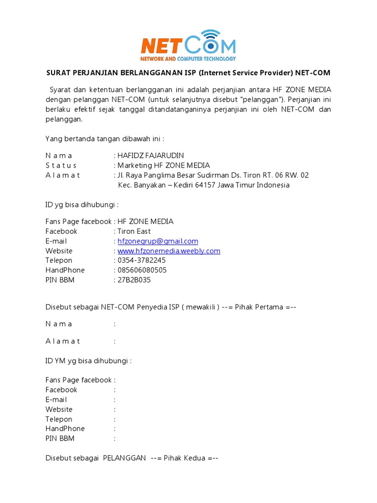 Surat Perjanjian Berlangganan Netcom | PDF