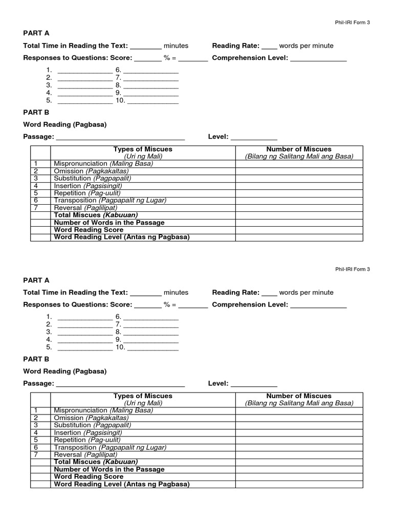 Phil-IRI (Form 3) | PDF