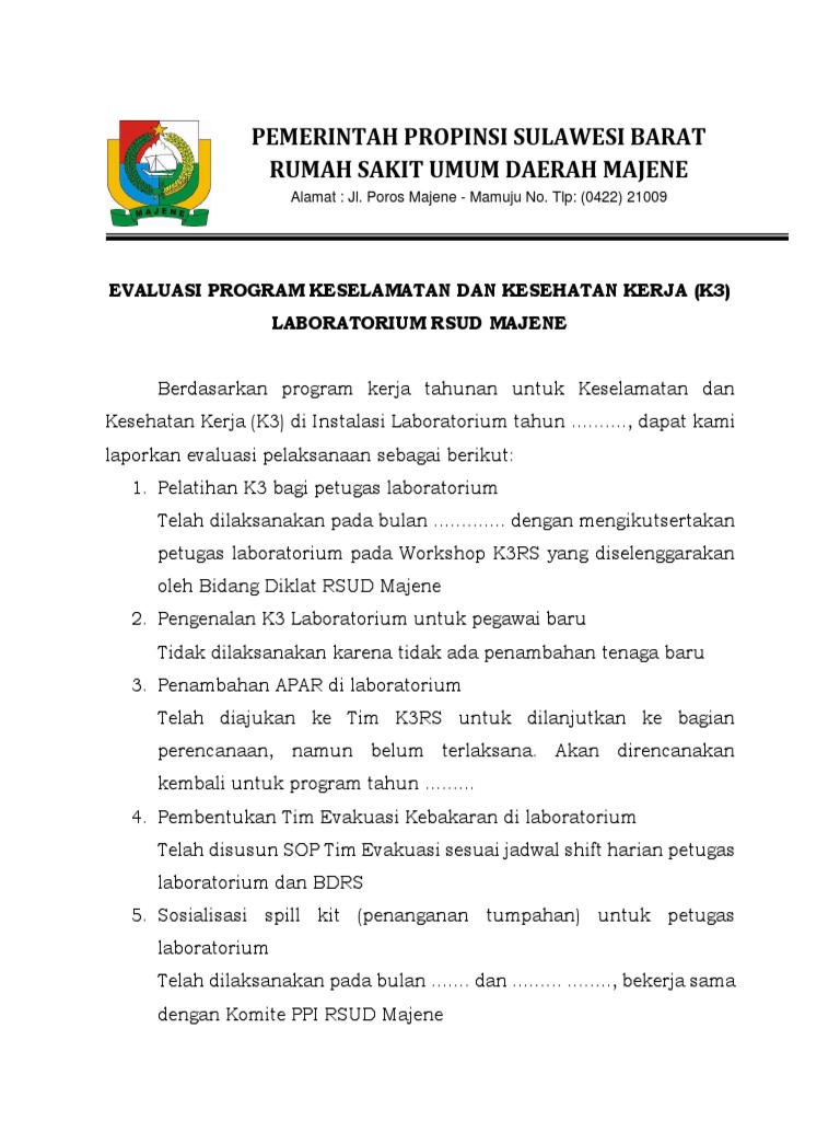 Evaluasi Program k3 Rsud Majene | PDF | Bisnis | Teknologi & Rekayasa
