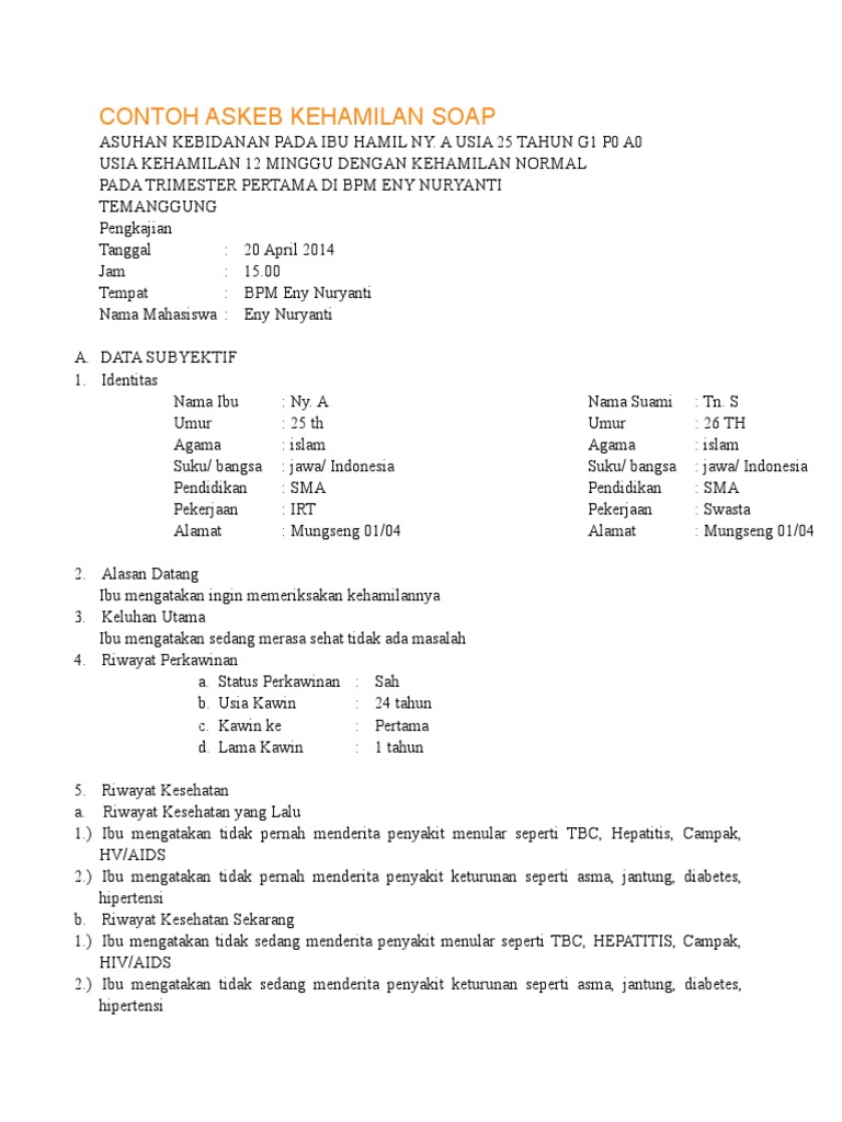 Contoh Askeb Kehamilan Soap | PDF