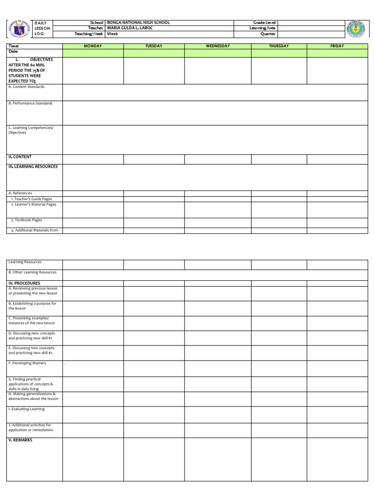 Daily Lesson Log for Bonga High School | PDF