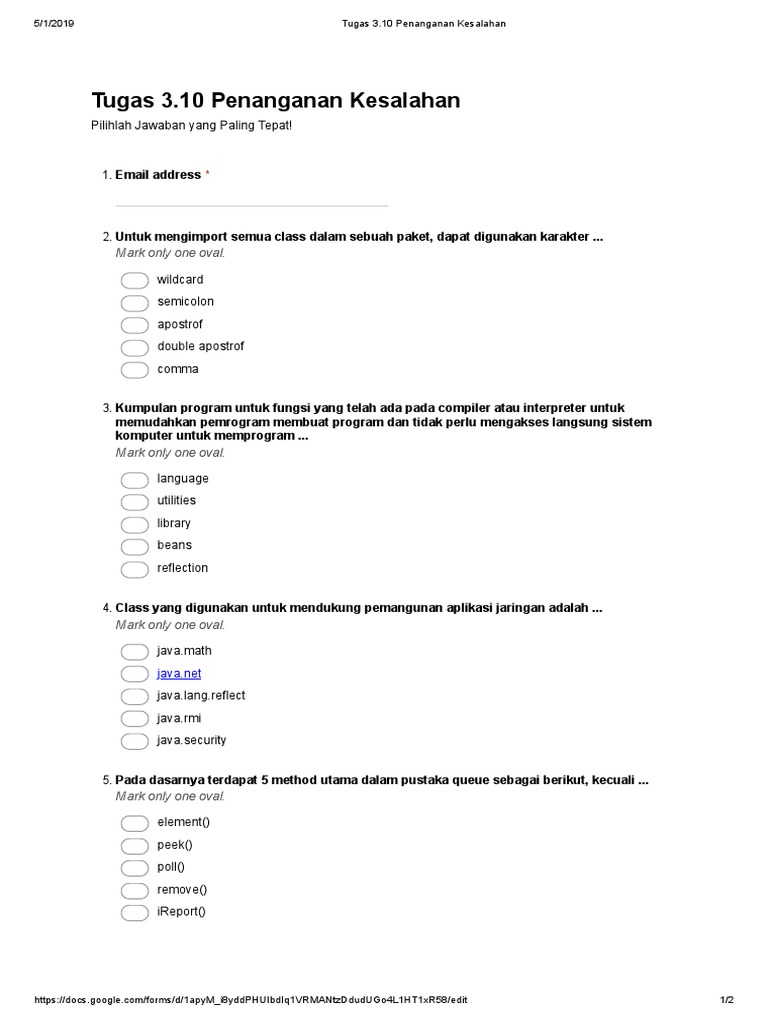 Kumpulan Soal Google Classroom PBO - Google Forms-Digabungkan | PDF