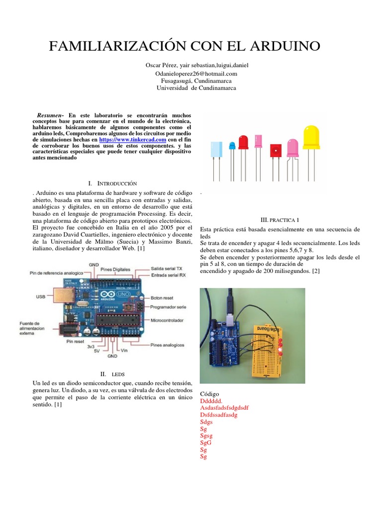 Informe Laboratorio Arduino | PDF | Diodo emisor de luz | Arduino