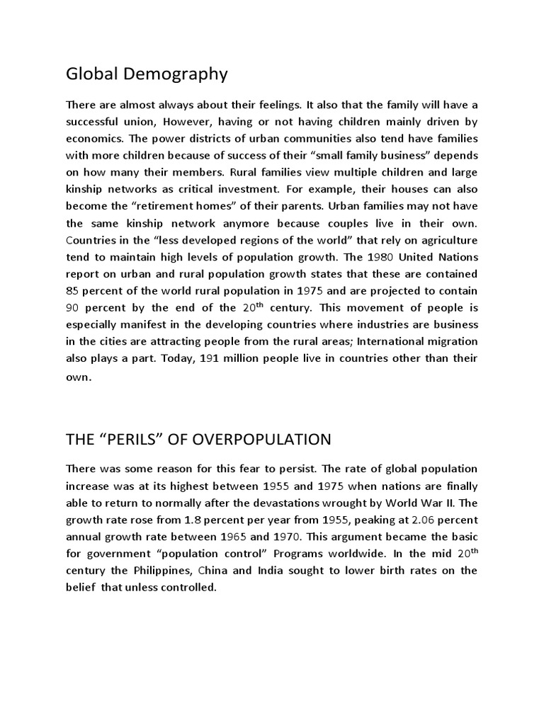Global Demography: The "Perils" of Overpopulation | PDF | Population ...