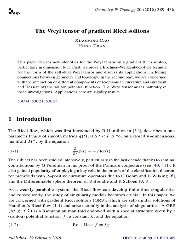 The Weyl Tensor of Gradien Ricci Soliton | PDF | Metric Geometry ...