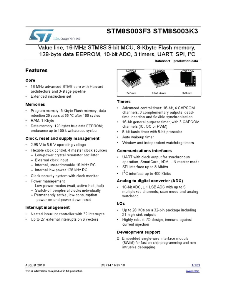 STM 8 S 003 F 3 | PDF | Microcontroller | Random Access Memory