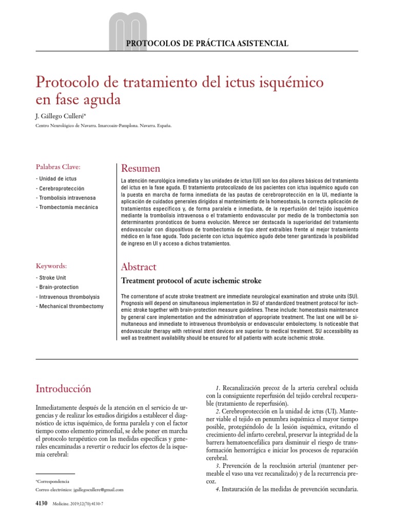 Protocolo de Tratamiento Fase Aguda de ICTUS | Carrera | Infarto de ...