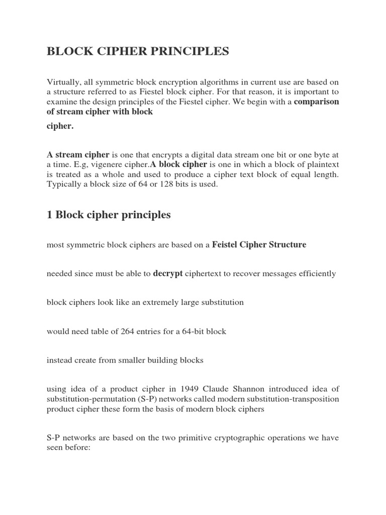 Block Cipher Principles | PDF | Cipher | Cryptography Block Cipher Principles | PDF | Cipher | Cryptography