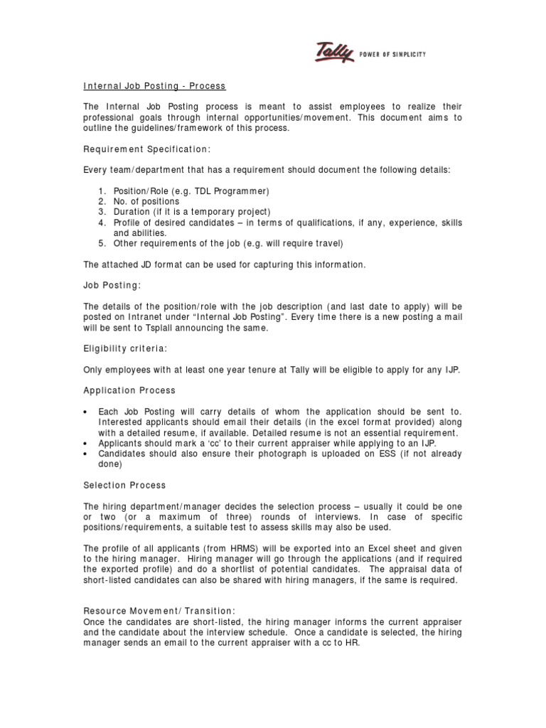 Internal Job Posting - Process | Download Free PDF | Résumé | Labour