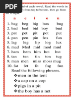 Short Vowels Words Sentences | PDF | Organisms | Mammals