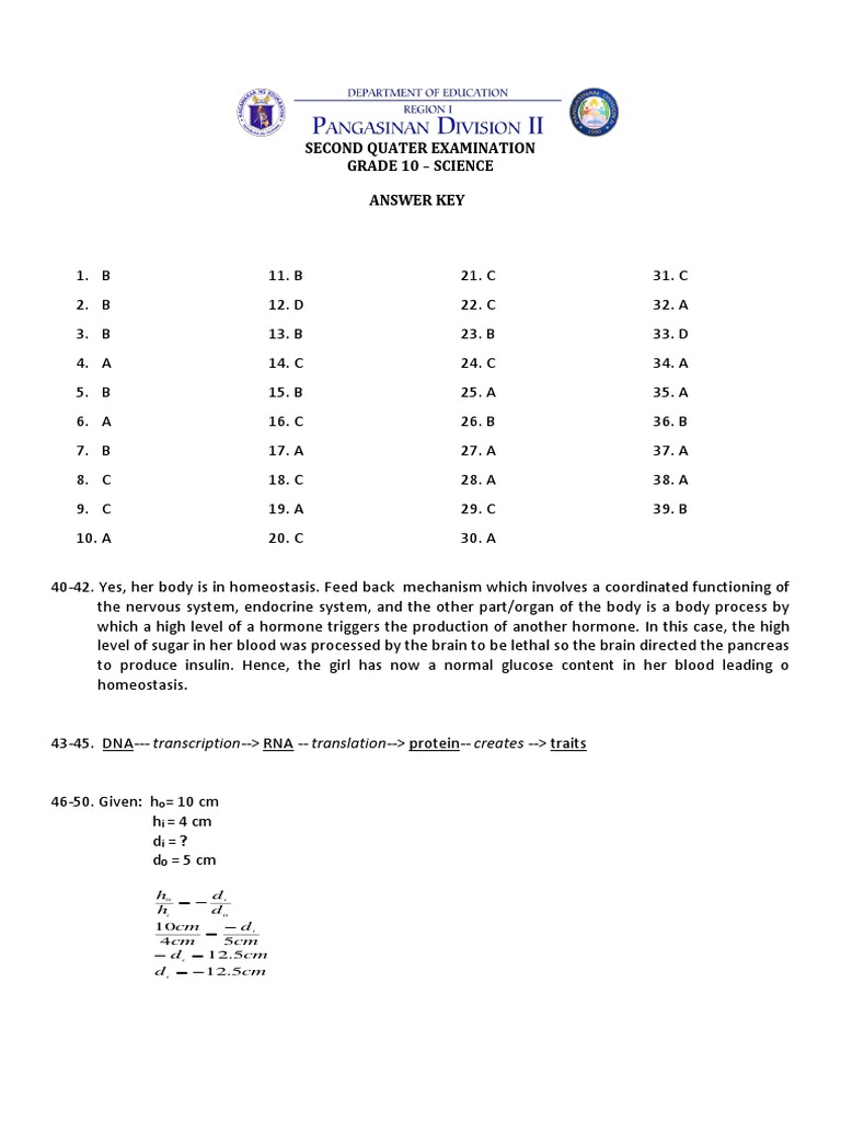 2nd Quarter Exam-Key Answer Science10 | PDF