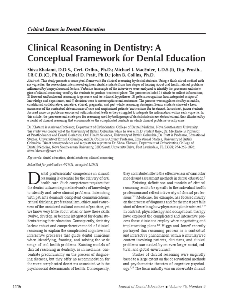 Clinical Reasoning in Dentistry: A Conceptual Framework For Dental ...