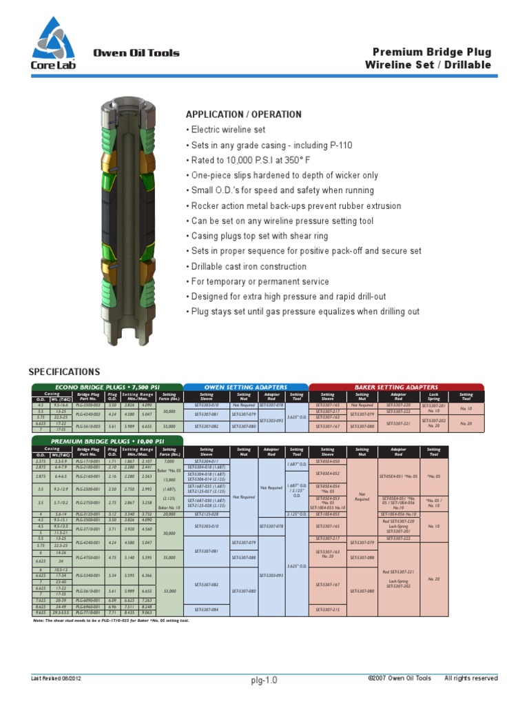 PLG Chart PremiumBridgePlug | PDF | Drilling | Drill