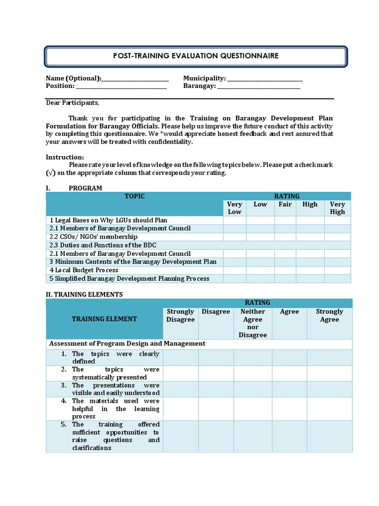 Pre and Post-Evaluation Form | Download Free PDF | Applied Psychology ...