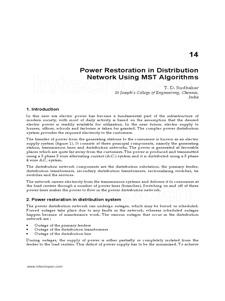 Sudhakar Power Restoration In Distribution Network Using Mst Algorithms Pdf Field