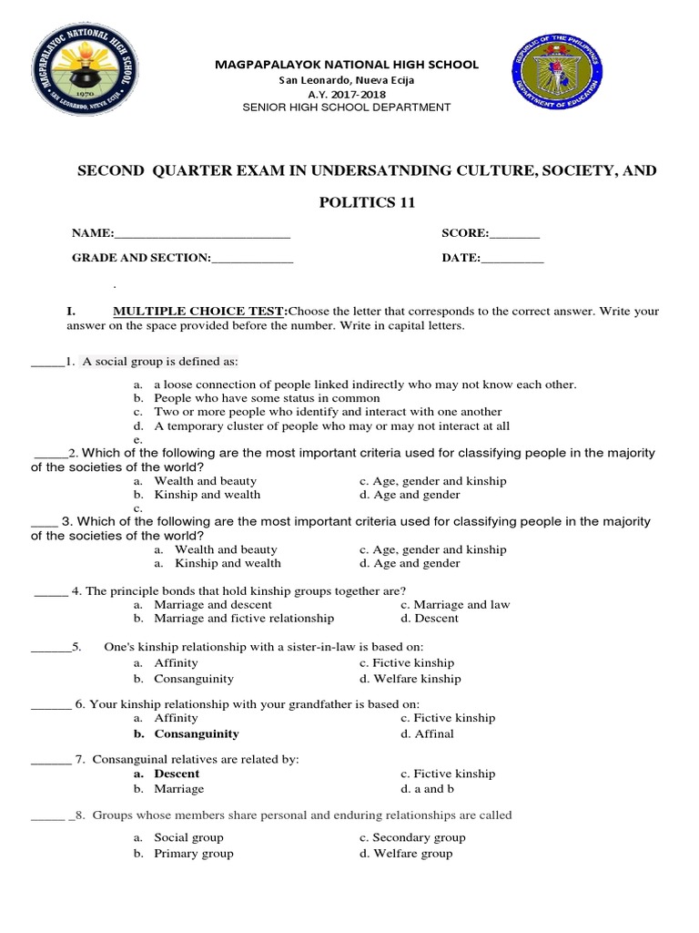 Ucsp Final Exam | PDF | Kinship | Social Group