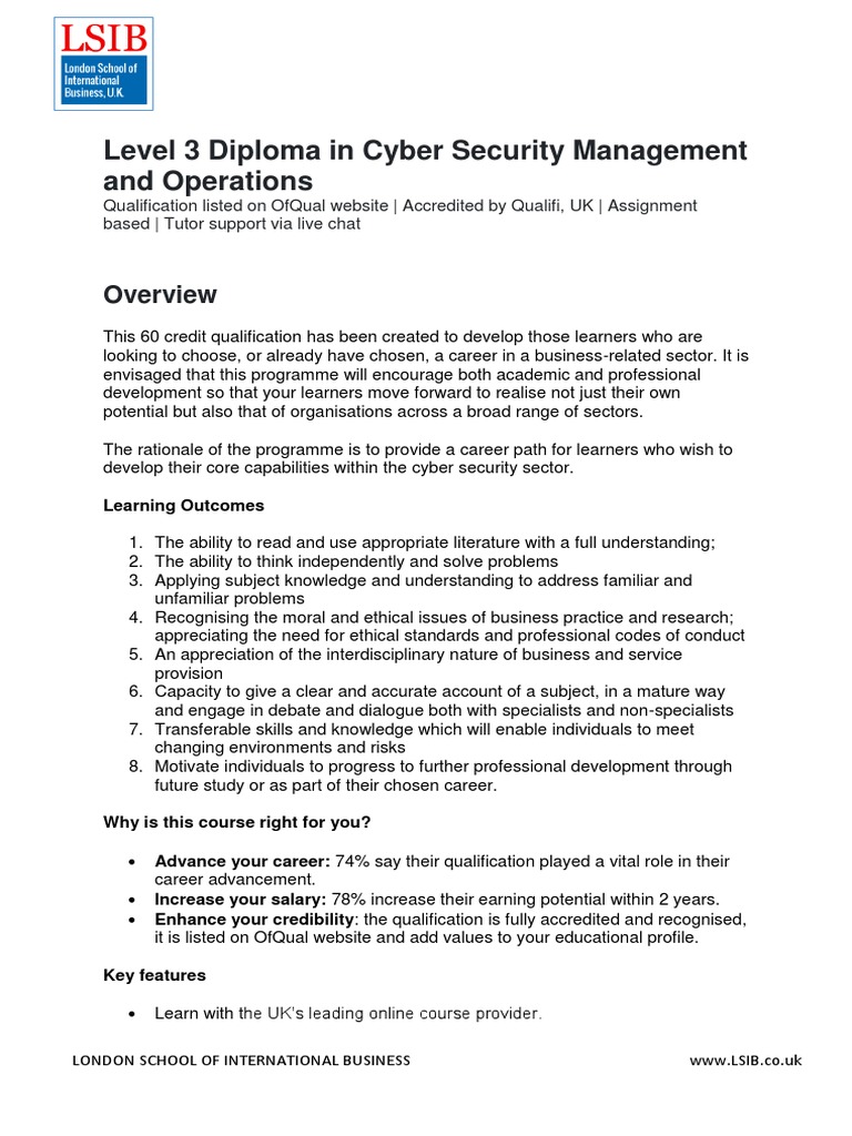 Level 3 Diploma in Cyber Security Management and Operations | PDF ...
