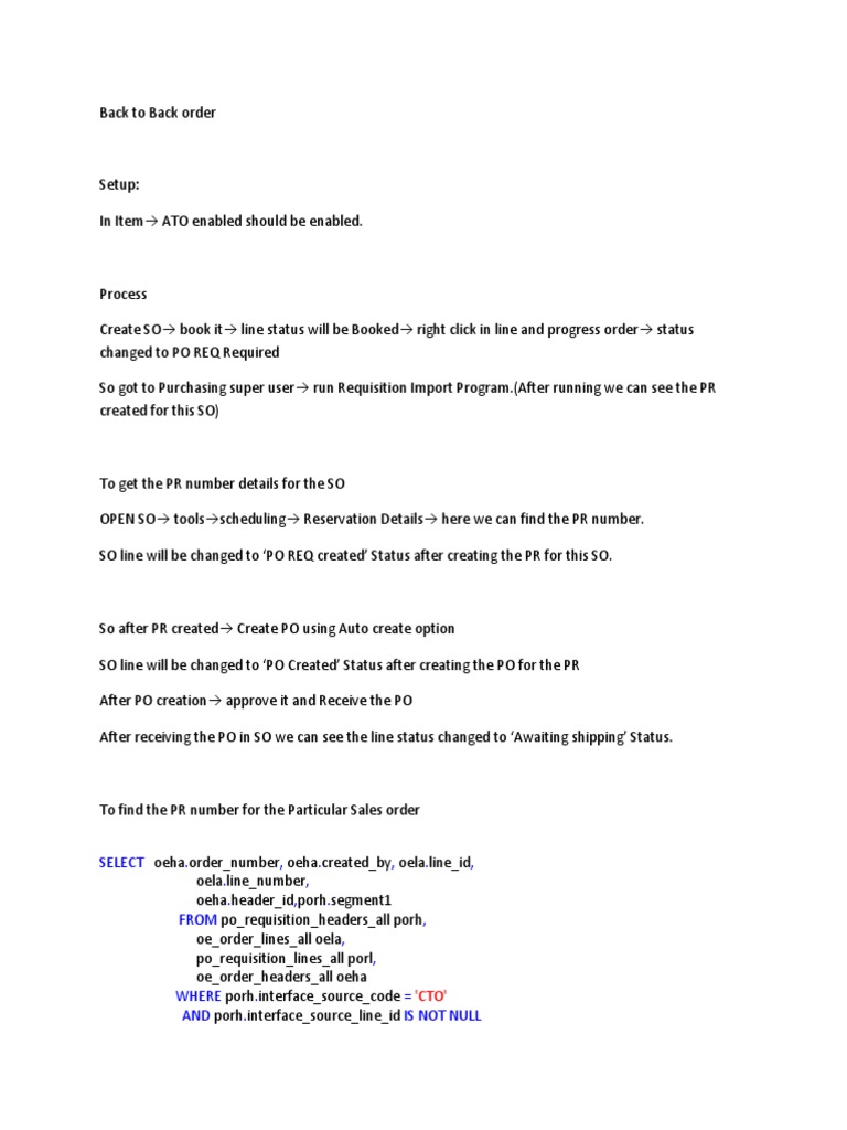 Back To Back Order Process Flow | PDF