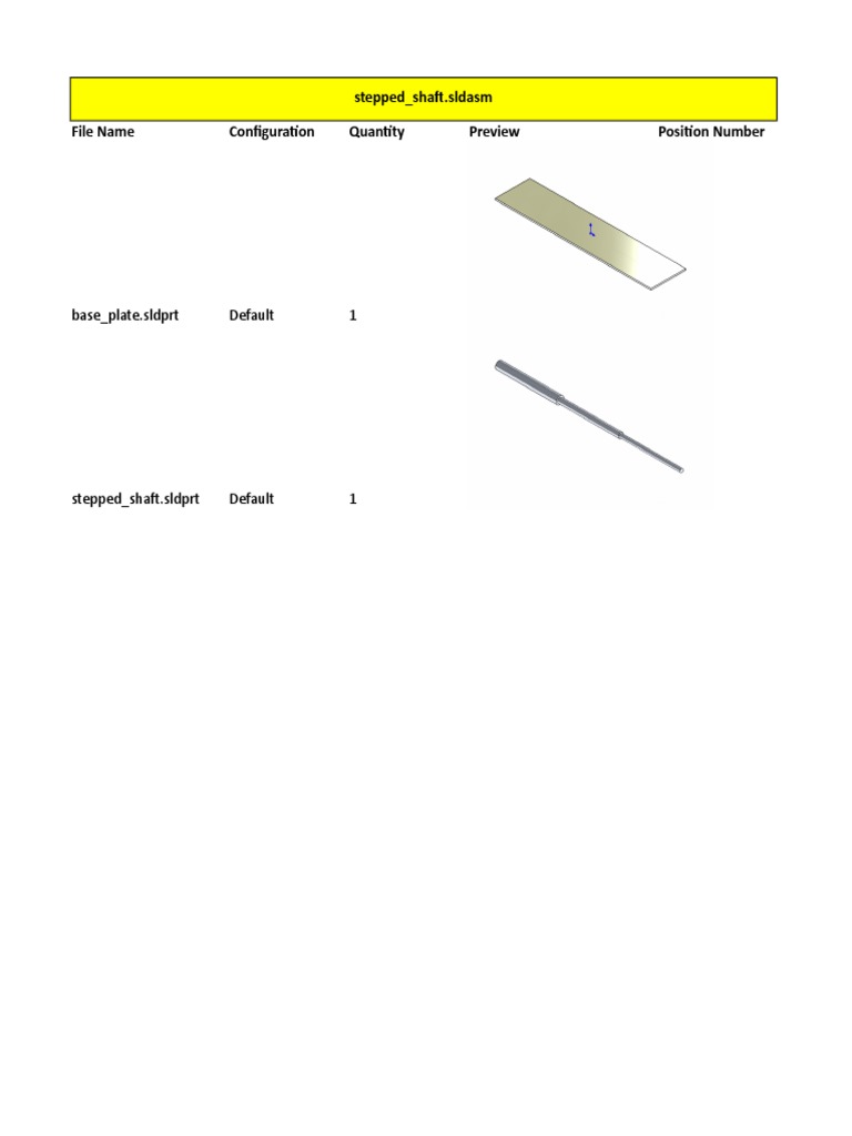 Stepped - Shaft - Sldasm File Name Configuration Quantity Preview ...