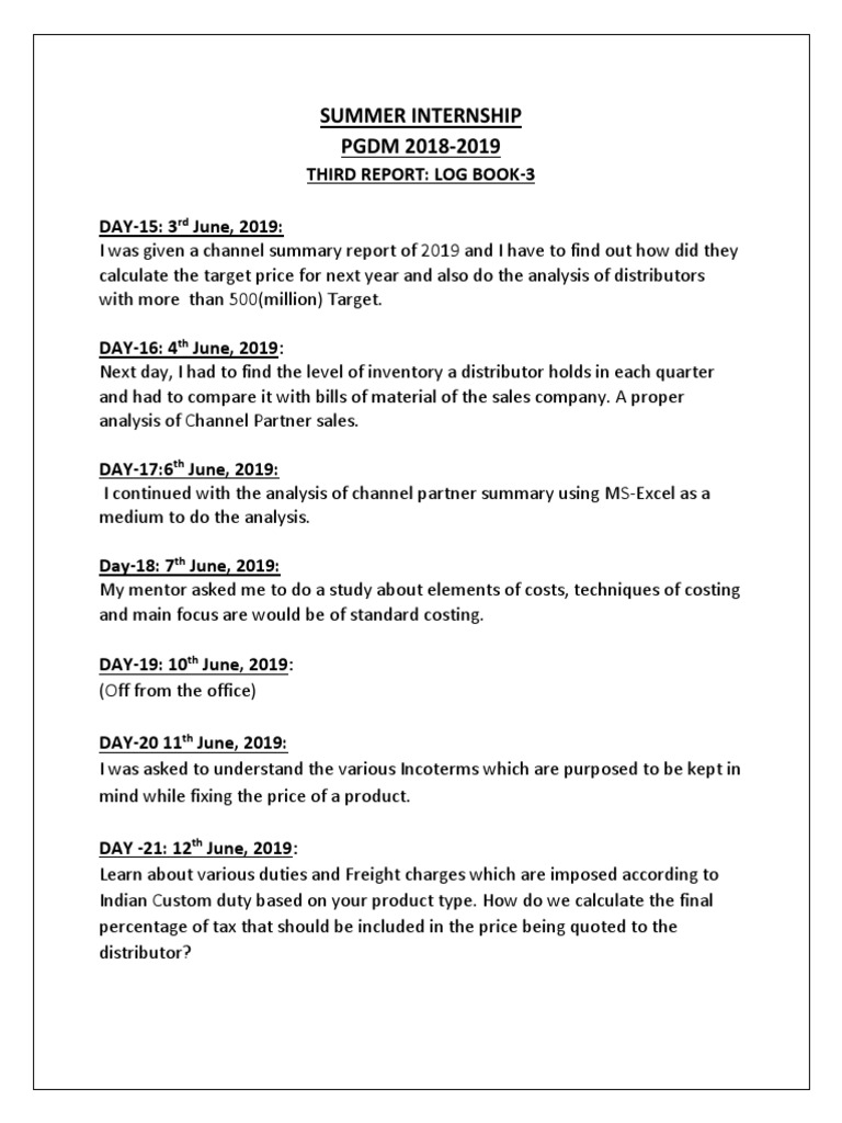 Log Book For Finance Summer Internship | PDF | Microeconomics | Payments