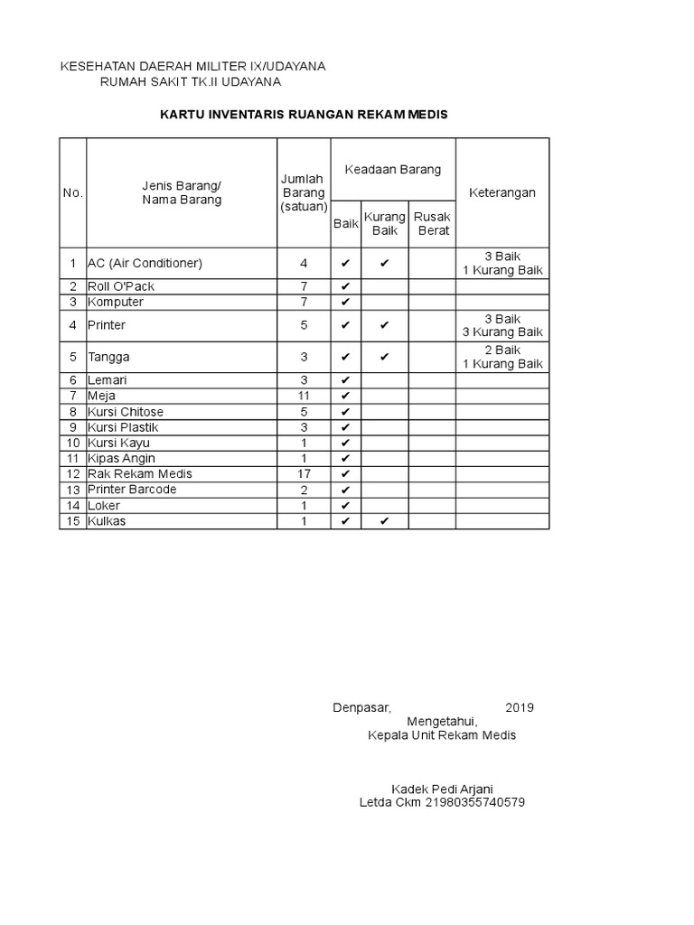 Daftar Inventaris Ruangan | PDF