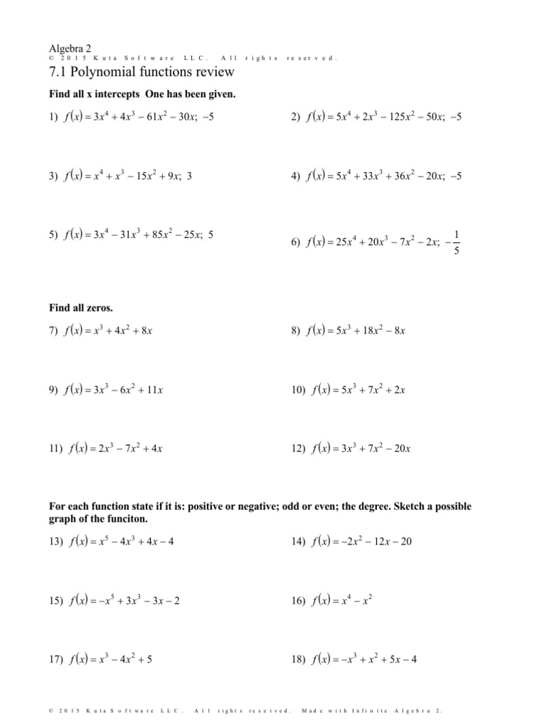 7.1 Polynomial Functions Review | Algorithms | Mathematical Logic