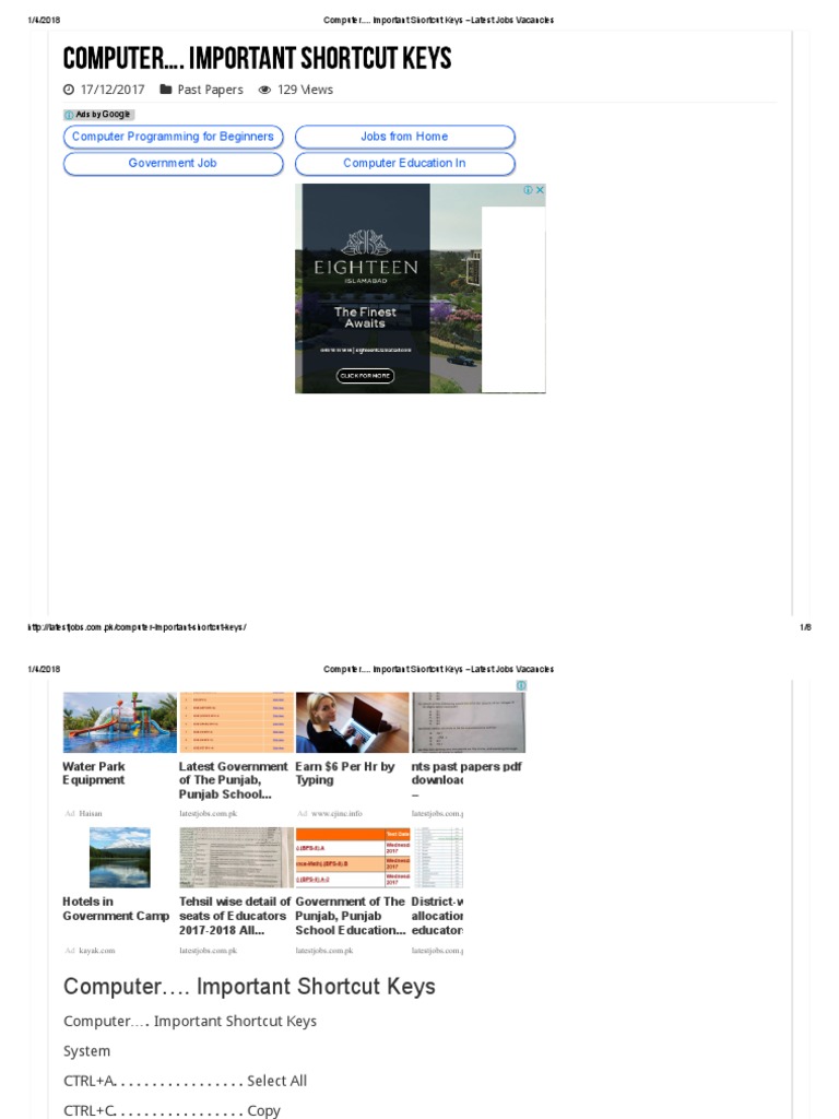 Computer . Important Shortcut Keys: 17/12/2017 Past Papers 129 Views ...