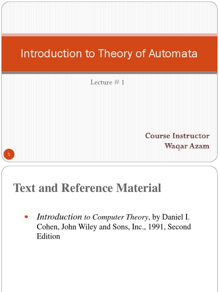 Introduction To Theory of Automata: Lecture # 1 | PDF | Automata Theory ...