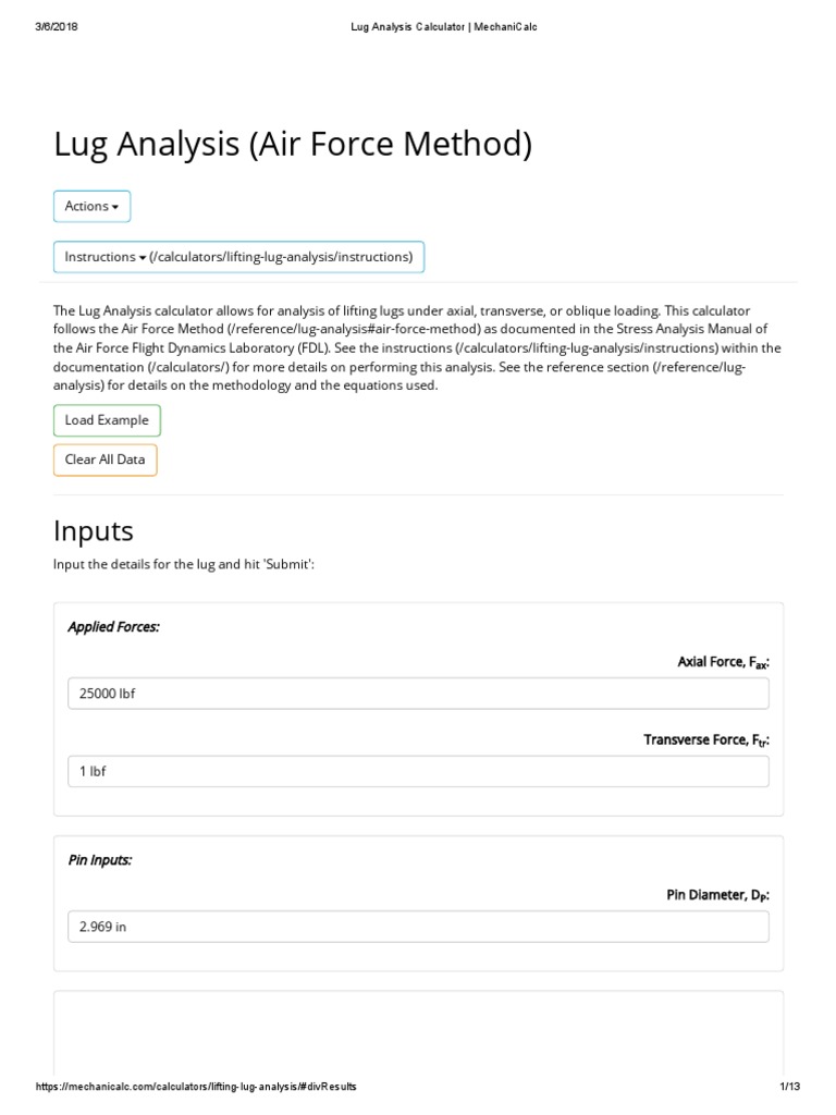 Lug Analysis Calculator - Results | PDF | Force | Stress (Mechanics)
