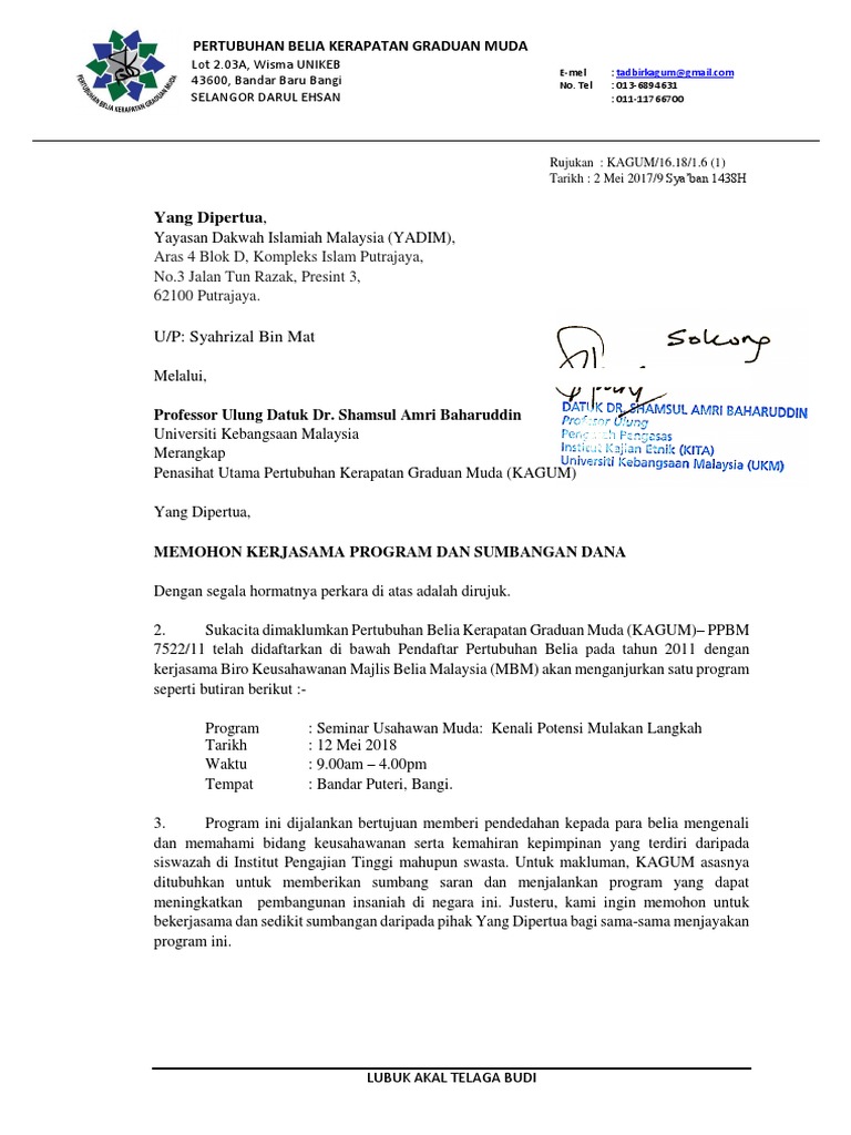 Surat Rasmi Kerjasama Sumbangan | PDF