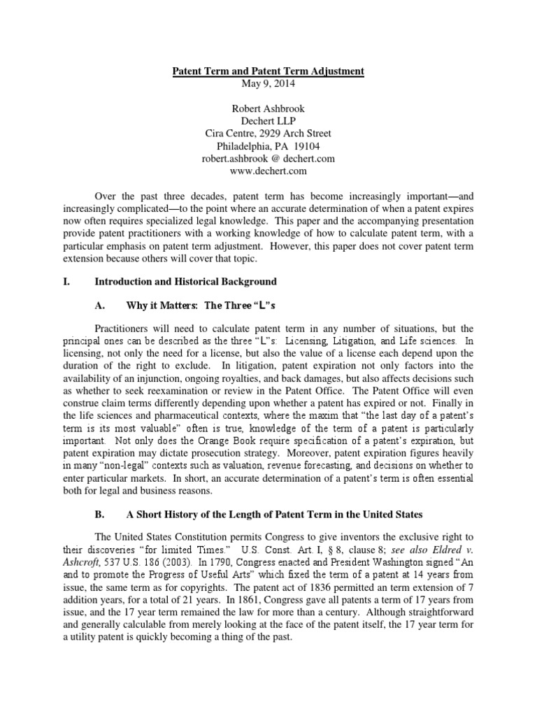 Patent Term and Patent Term Adjustment | PDF | Patent Application | Glossary Of Patent Law Terms