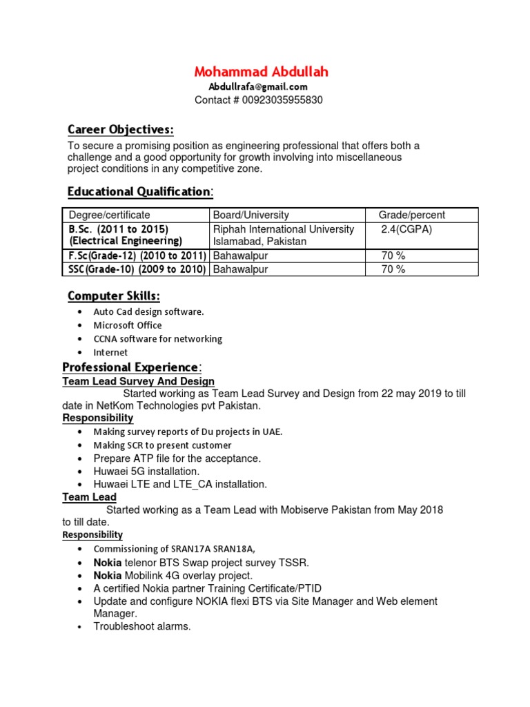 Mohammad Abdullah, New CV | PDF | Engineering | Computing