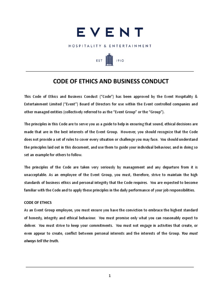 Code of Ethics and Business Conduct | PDF | Surveillance | Closed ...