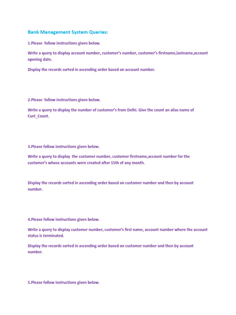 Bank Management System Queries: Solutions and SQL Code | PDF | Banks ...