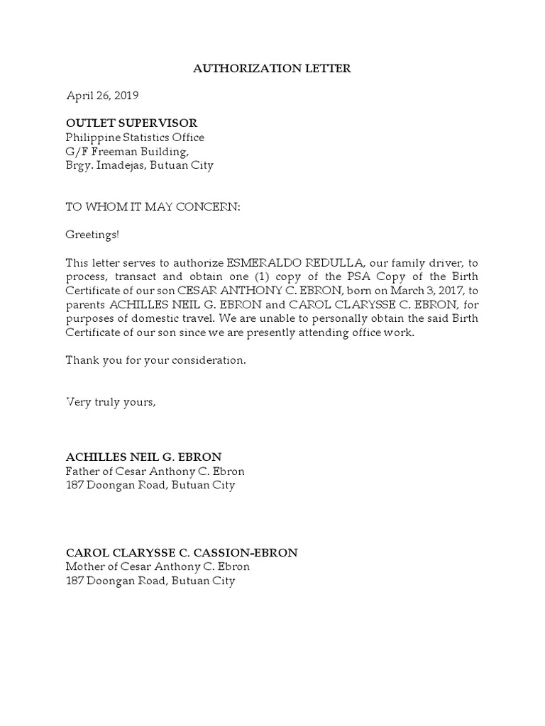 Authorization Letter | PDF