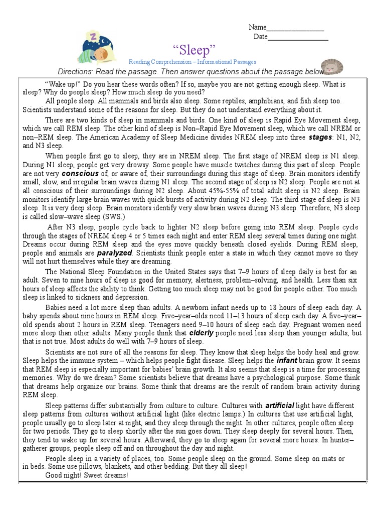 Reading Informational Passages RC - Sleep | PDF | Rapid Eye Movement ...