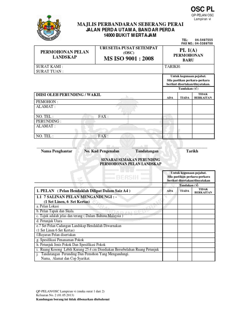 Borang PL 1a - Qp-Pelan Osc Lamp Xvi | PDF