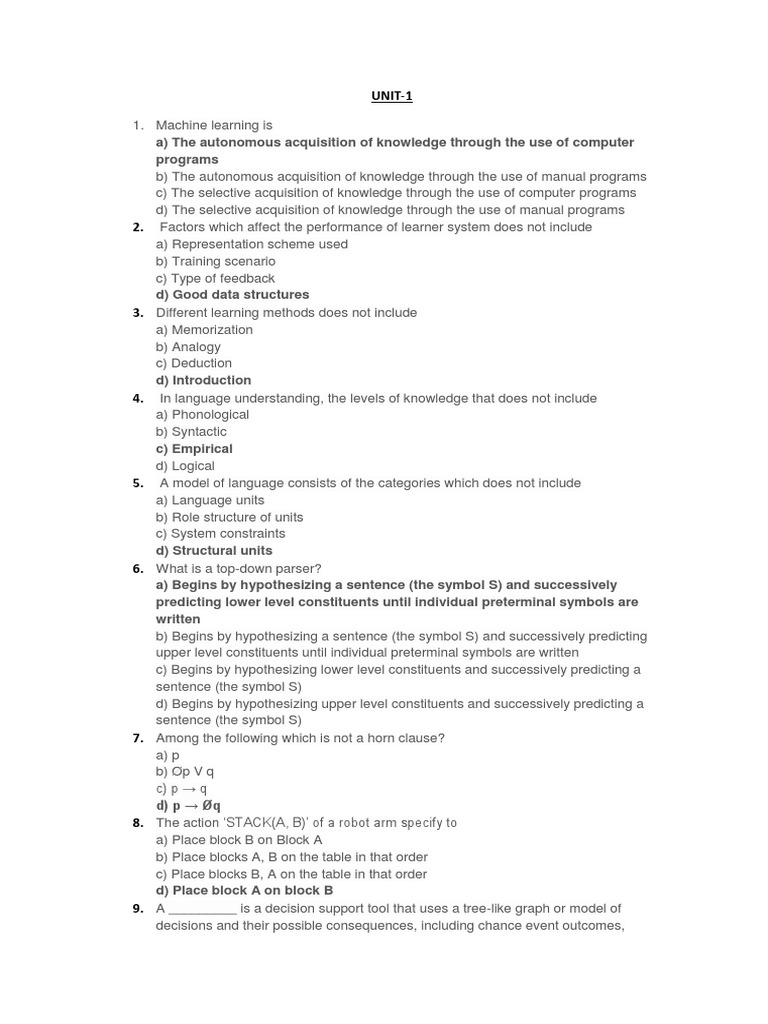 ML MCQs | PDF | Machine Learning | Statistical Classification ML MCQs | PDF | Machine Learning | Statistical Classification
